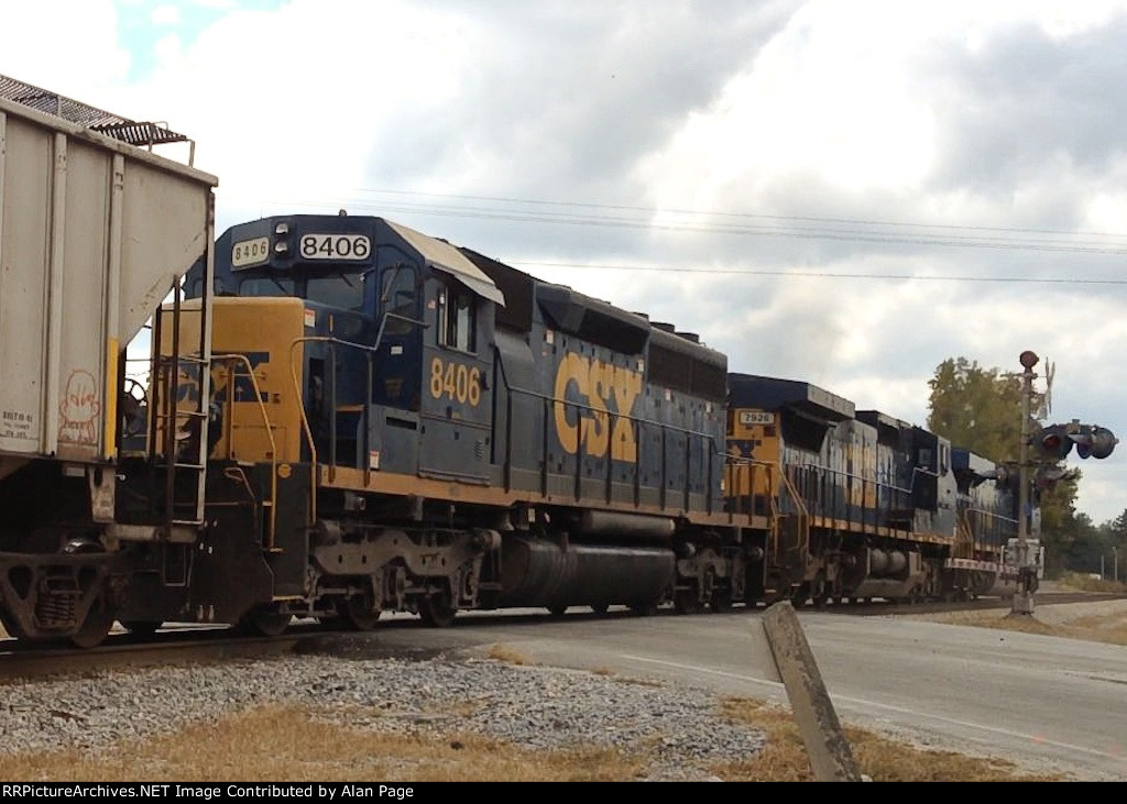 CSX ES44AC-H 796, C40-8W 7926, and SD40-2 8406